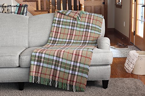 Genuine Irish, 100% Wool Throw & Toss Blanket, Traditional Plaid Print, Soft Warm Heirloom Quality Lambswool, Imported from Ireland, 54" x 72" Inches, Green