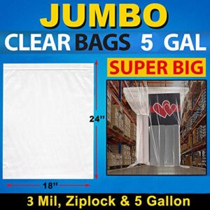 [ 24 COUNT ] - 3 MILL - 18"x24" - Extra Large Super Big Bags, Zipper - 3 MILL - Jumbo Big Plastic Bags, Clear 5 Gallon Bags,- 24 Count