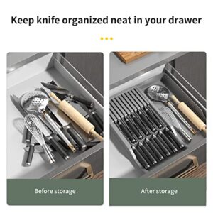 Faridabio In-Drawer Knife Block,Kitchen Knife Drawer Organizer,2 Tier Knife Holder Holds 11 Knives with Expandable Organizer Storage Tray (Gray)