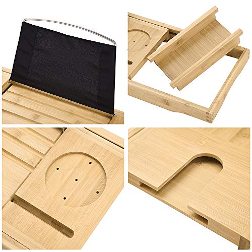 Bamboo Bathtub Caddy Tray, Compact Bathtub Table with Free Soap Dish, Serving Tray Organizer Phone Tablet Holder, Bamboo Organizer Tray for Bathroom, Suitable for Luxury Spa or Reading