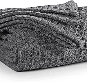 WOVEN ST. Throw Cotton Bedspread - Traditionally Woven - 50 x 60 Inches Throw Over Blankets - 100% Cotton Bed Blankets for Couch, Chair, Bed - Soft, Cozy & Comfortable - Charcoal