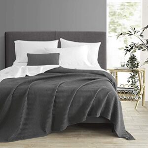 WOVEN ST. Throw Cotton Bedspread - Traditionally Woven - 50 x 60 Inches Throw Over Blankets - 100% Cotton Bed Blankets for Couch, Chair, Bed - Soft, Cozy & Comfortable - Charcoal