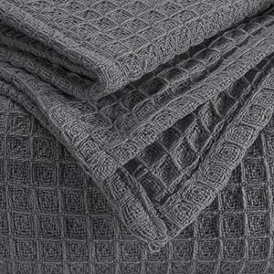 WOVEN ST. Throw Cotton Bedspread - Traditionally Woven - 50 x 60 Inches Throw Over Blankets - 100% Cotton Bed Blankets for Couch, Chair, Bed - Soft, Cozy & Comfortable - Charcoal