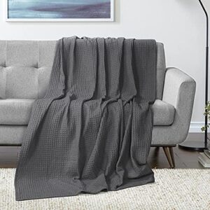 WOVEN ST. Throw Cotton Bedspread - Traditionally Woven - 50 x 60 Inches Throw Over Blankets - 100% Cotton Bed Blankets for Couch, Chair, Bed - Soft, Cozy & Comfortable - Charcoal