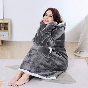 Wearable Blanket Oversized Sweatshirt for Women and Men, Super Soft Warm and Sweatshirt with Hood Pocket and Sleeves Plush Hoodie Blanket, One Size Fits All (Gray)