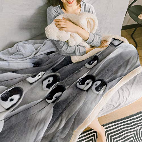 LUSWEET Sherpa Fleece Blanket,Penguins Family Cute Animals Bed Blanket Soft Cozy Luxury Blanket 40"x50",Fuzzy Thick Reversible Warm Fluffy Plush Microfiber Throw Blanket for Couch Bed Sofa