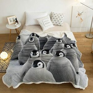 LUSWEET Sherpa Fleece Blanket,Penguins Family Cute Animals Bed Blanket Soft Cozy Luxury Blanket 40"x50",Fuzzy Thick Reversible Warm Fluffy Plush Microfiber Throw Blanket for Couch Bed Sofa