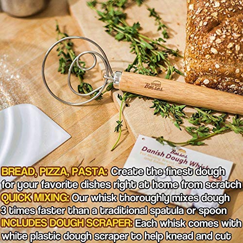 Danish Dough Whisk Bread Mixer - Hook Dutch Pizza Dough Making Bread Mixer Whisk Hooks Accessories Wisks - Great As A Gift