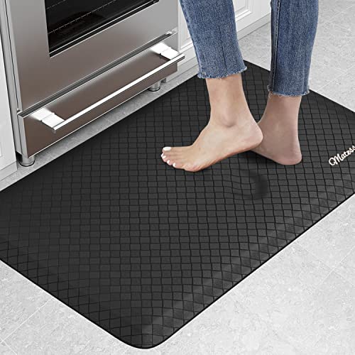 Matessenz Kitchen Floor Mat, 1/2 Inch Thick Cushioned Kitchen Rugs, Comfort Anti Fatigue Mat, Nonskid Waterproof Standing Desk Mat for Office, Sink, Laundry(17.3X28'',Black)