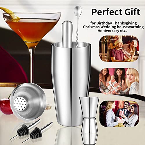 Cocktail Shaker Set, 6-Piece Bartender Kit Premium Shakers Bartending: Martini Shaker Measuring Jigger Mixing Spoon Muddler 2 Pourers Bar Tools Set with Built-in Bartender Strainer for Drink Shaker