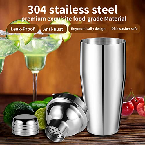 Cocktail Shaker Set, 6-Piece Bartender Kit Premium Shakers Bartending: Martini Shaker Measuring Jigger Mixing Spoon Muddler 2 Pourers Bar Tools Set with Built-in Bartender Strainer for Drink Shaker