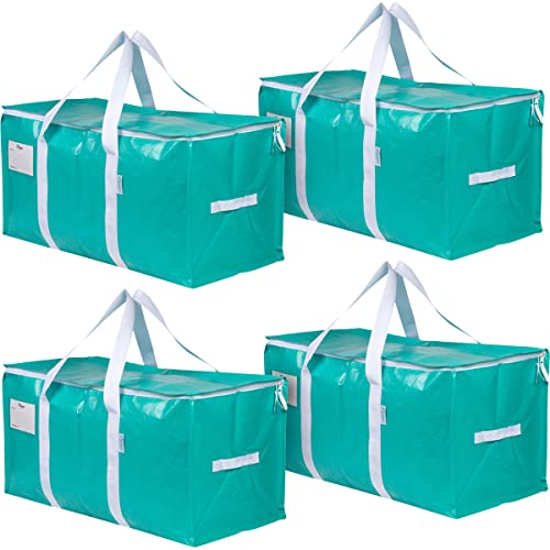 Primo Moving Bags Heavy Duty Extra Large Packing Bags for Moving and Storage Totes - Reusable Alternative to Moving Boxes with Strong Handles & Zippers Fold Flat Sea Foam Blue - 4 Pack