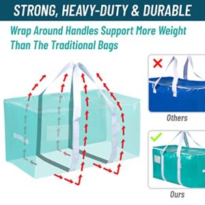 Primo Moving Bags Heavy Duty Extra Large Packing Bags for Moving and Storage Totes - Reusable Alternative to Moving Boxes with Strong Handles & Zippers Fold Flat Sea Foam Blue - 4 Pack