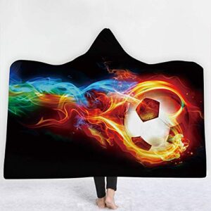 irisbell hooded blanket cape wrap baseball softball soccer soft wearable blanket hooded throw poncho 60''h x 80''w (soccer-1, 80''x60'')