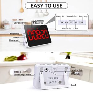 PERSUPER Digital Timer Kitchen Timer Count Down Up Rechargeble Kitchen Gadgets Vibration Mode Adjustable Volume and Brightness LED Display Time Management for Cook, Desk, Kids Adults Study Teaching