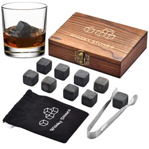 whiskey stones, whiskey stone gift set, 9 granite whisky rocks, burbon gifts cool presents for men dad husband boyfriend, unique anniversary birthday wedding gift ideas - by angde