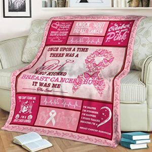 Breast Cancer Awareness Blanket, Breast Cancer Survivor Gifts Throw Blanket 60"x50", Breast Cancer Gifts for Women Chemo Friends Coworker, Pink Ribbon Blankets Ultra Soft Fleece Warm Cozy for Bed Sofa