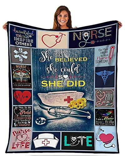 MEDTOGS Nurse Throw Blanket Gifts for Women New Nurses Nursing Student School Practitioner Graduation Appreciation Educator Birthday Christmas Retirement, 50''x60''