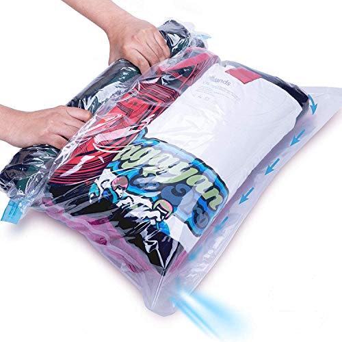 10 Large Space Saving Rolling Compression Bags for Travel and Storage - No Vacuum Pump Needed. Roll Up Space Saver Bag Set for Clothes and Blankets. Best For Flights, Packing Cubes & Drawer Organizers