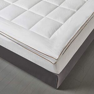 Blue Ridge Home Fashions ELLE DÉCOR 233 Thread Count Cotton Gusseted Mattress Topper, Queen, White