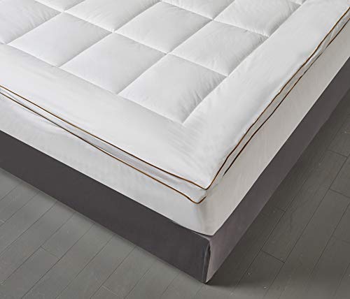 Blue Ridge Home Fashions ELLE DÉCOR 233 Thread Count Cotton Gusseted Mattress Topper, Queen, White