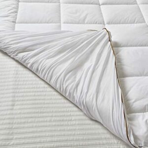 Blue Ridge Home Fashions ELLE DÉCOR 233 Thread Count Cotton Gusseted Mattress Topper, Queen, White