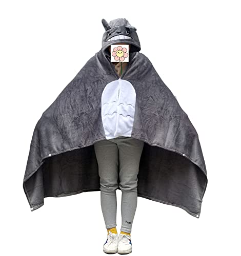 Anime Throw Blanket Flannel Fleece Blanket Cosplay Hooded Cloak Fluffy Shawl Wrap Nap Quilt (67''X35.5'', Gray)