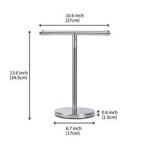 Qflushor Hand Towel Holder Stand, Stainless Steel Silver T-Shape Fingertip Towel Bar Rack Stand, Hand Towel Stand for Bathroon Vanity Countertop