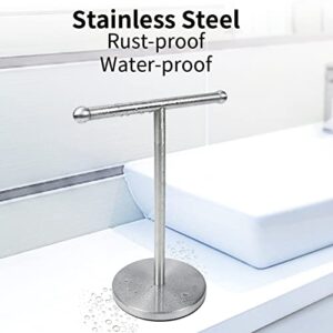 Qflushor Hand Towel Holder Stand, Stainless Steel Silver T-Shape Fingertip Towel Bar Rack Stand, Hand Towel Stand for Bathroon Vanity Countertop