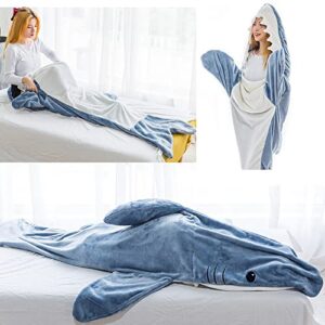 Shark Blanket Adult, 2023 New Super Soft Cozy Flannel Shark Onesie Blanket Wearable, Shark Blanket Hoodie, Shark Costume Shark Gifts for Boys Kids Adult (S(150 * 70 cm), Blue)