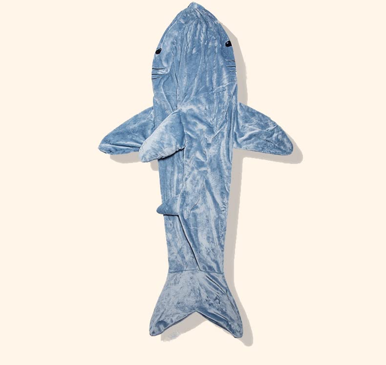 Shark Blanket Adult, 2023 New Super Soft Cozy Flannel Shark Onesie Blanket Wearable, Shark Blanket Hoodie, Shark Costume Shark Gifts for Boys Kids Adult (S(150 * 70 cm), Blue)