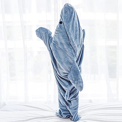 Shark Blanket Adult, 2023 New Super Soft Cozy Flannel Shark Onesie Blanket Wearable, Shark Blanket Hoodie, Shark Costume Shark Gifts for Boys Kids Adult (S(150 * 70 cm), Blue)