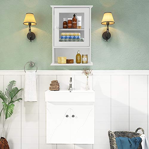 Casart Bathroom Wall Cabinet with Door, Hanging Storage Organizer with Open Shelf, Wall Mounted Medicine Cabinet