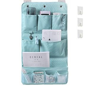 hslfuai hanging storage bag for bathroom, behind door, bedroom, washing table storage, multifunctional storage bag with 3 sticky wall hooks (3layer, blue)