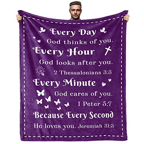 Christian Gifts for Women Christian Gifts Ideas for Women Religious Gifts for Women Bible Blanket with Inspirational Prayers Gifts Bible Verse Christian Prayer Religious Gifts 50X 60 Inch Purple