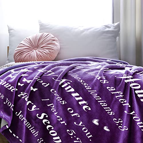 Christian Gifts for Women Christian Gifts Ideas for Women Religious Gifts for Women Bible Blanket with Inspirational Prayers Gifts Bible Verse Christian Prayer Religious Gifts 50X 60 Inch Purple