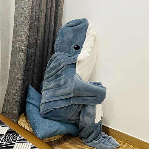 Shark Blanket Adult, Shark Onesie Blanket Adult, Shark Blanket Hoodie, Wearable Blanket Adult, Shark Blanket Super Soft Cozy Flannel Hoodie (L (67 inches Long))