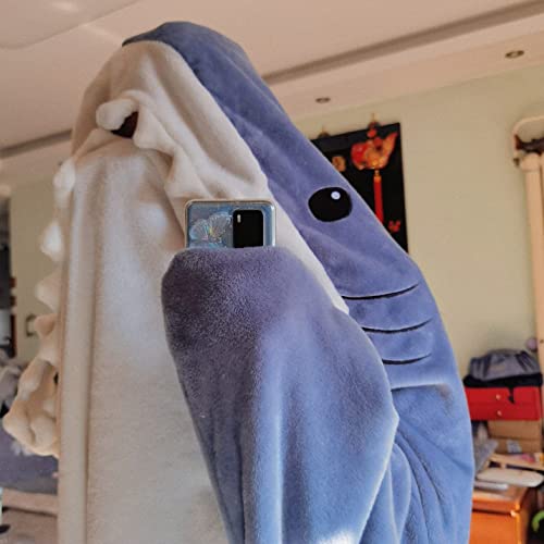 Shark Blanket Adult, Shark Onesie Blanket Adult, Shark Blanket Hoodie, Wearable Blanket Adult, Shark Blanket Super Soft Cozy Flannel Hoodie (L (67 inches Long))