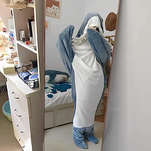 Shark Blanket Adult, Shark Onesie Blanket Adult, Shark Blanket Hoodie, Wearable Blanket Adult, Shark Blanket Super Soft Cozy Flannel Hoodie (L (67 inches Long))