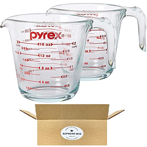 Pyrex Prepware 2-Cup Glass Measuring Cup (Pack of 2), with Supreme Box Safe Packaging