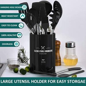 Silicone Cooking Utensil Set, Umite Chef 15pcs Silicone Cooking Kitchen Utensils Set, Non-stic - Best Kitchen Cookware with Stainless Steel Handle - Black