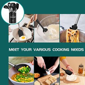 Silicone Cooking Utensil Set, Umite Chef 15pcs Silicone Cooking Kitchen Utensils Set, Non-stic - Best Kitchen Cookware with Stainless Steel Handle - Black