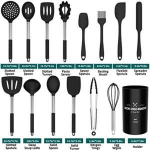 Silicone Cooking Utensil Set, Umite Chef 15pcs Silicone Cooking Kitchen Utensils Set, Non-stic - Best Kitchen Cookware with Stainless Steel Handle - Black