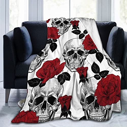 Rose and Skull Blanket Throw Soft Fleece Ultra Warm Plush Micro Flannel for Bed Sofa Couch Office Home Lightweight Gifts Women Men 50"x60"