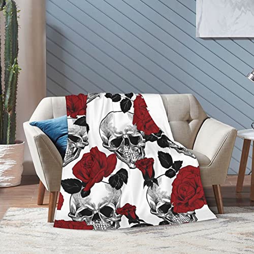 Rose and Skull Blanket Throw Soft Fleece Ultra Warm Plush Micro Flannel for Bed Sofa Couch Office Home Lightweight Gifts Women Men 50"x60"