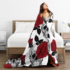 Rose and Skull Blanket Throw Soft Fleece Ultra Warm Plush Micro Flannel for Bed Sofa Couch Office Home Lightweight Gifts Women Men 50"x60"