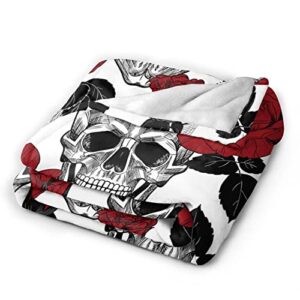 Rose and Skull Blanket Throw Soft Fleece Ultra Warm Plush Micro Flannel for Bed Sofa Couch Office Home Lightweight Gifts Women Men 50"x60"