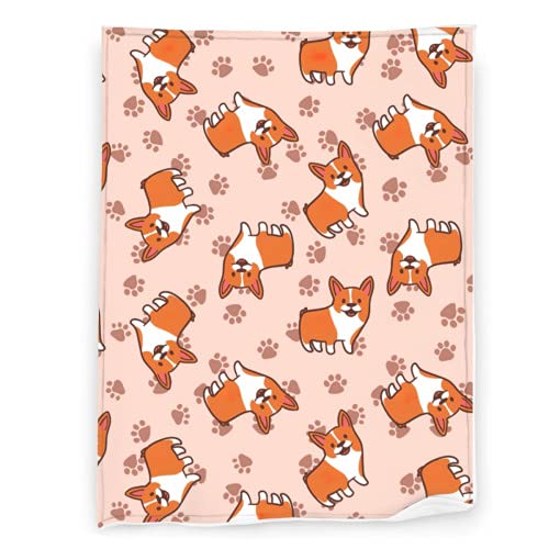 tiehrpr Cute Corgi Dog Blanket Flannel Fleece Throw Blanket Kawaii Stuff for Bed Couch Sofa Chair 60"X50"