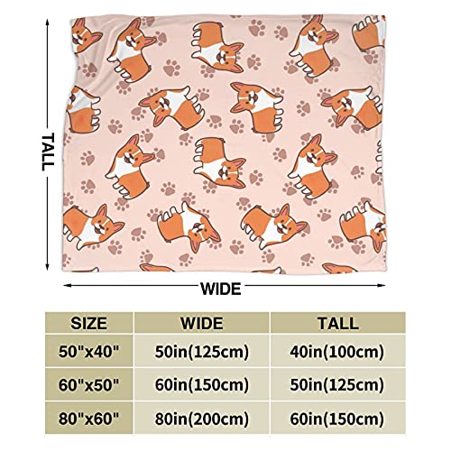 tiehrpr Cute Corgi Dog Blanket Flannel Fleece Throw Blanket Kawaii Stuff for Bed Couch Sofa Chair 60"X50"