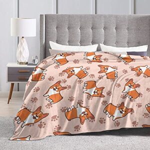 tiehrpr Cute Corgi Dog Blanket Flannel Fleece Throw Blanket Kawaii Stuff for Bed Couch Sofa Chair 60"X50"